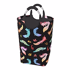Foldable Square Laundry Hamper Colorful Axolotl Portable Folding Washing Bin Waterproof Collapsible Laundry Bag 50L Large Clothes Storage Basket with Handles for Home Bedroom