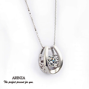 ARINZA Silver Necklace for Women, Dancing Diamond Cubic Zirconia, Horseshoe Pendant with 18+2 Inch Chain, Anniversary Birthday Gifts for Women, Wife, Mom, Girlfriend, Lady