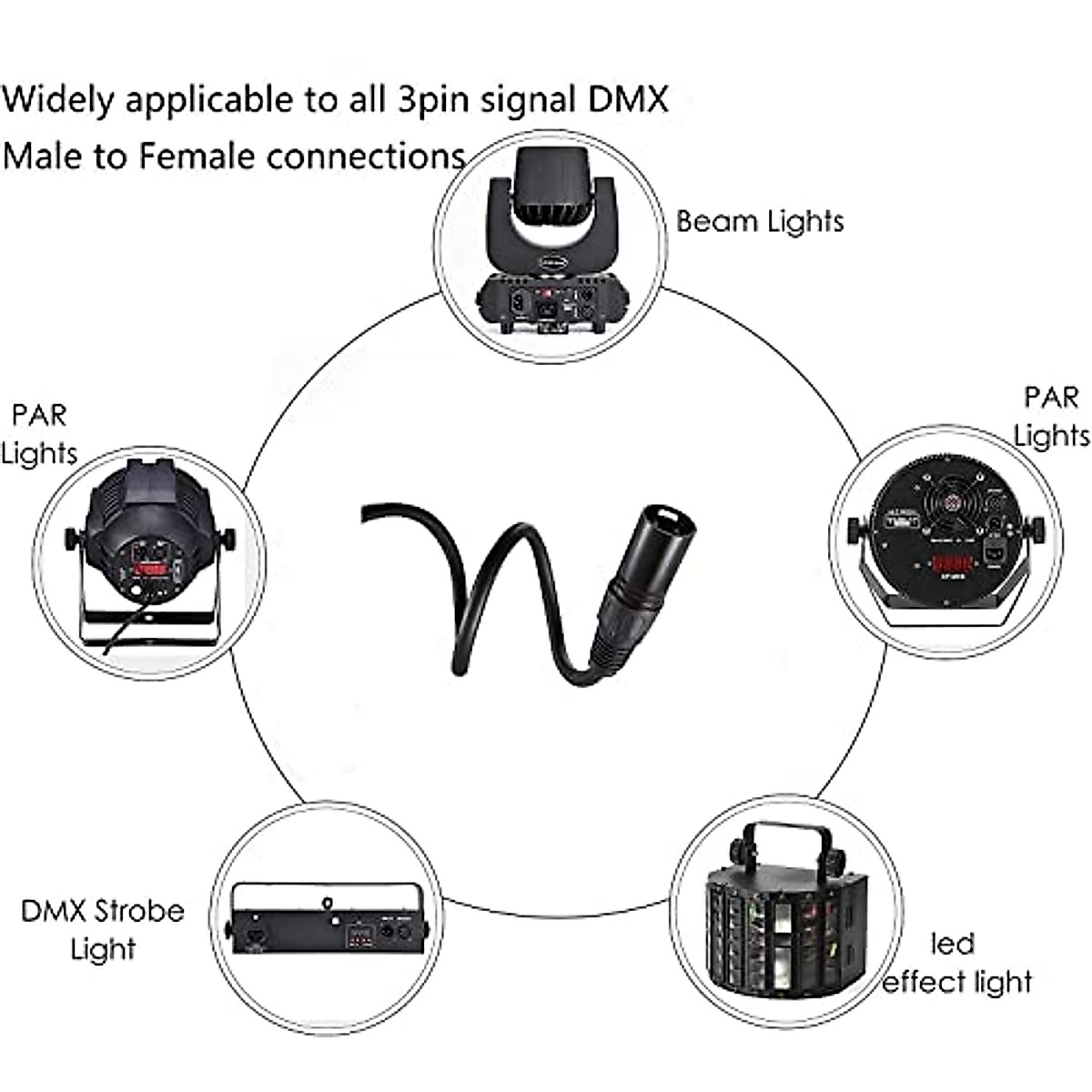 MFL. 10 ft Flexible DMX Cable 3 Pin Signal XLR Male to Female Cable Wire for Stage Lighting DJ Lights, 110 Ohms Impedance, Black, 4 Pack