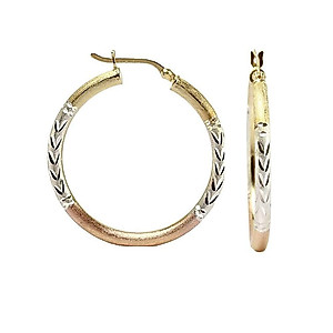 LeCalla Sterling Silver Jewelry Three-Tone Diamond-Cut Hoop Earrings for Women