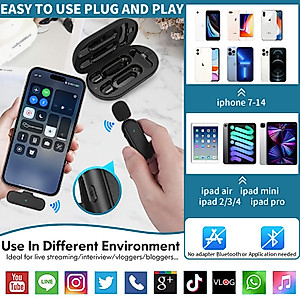 IIQ Wireless Microphone for iPhone 15, Android, iPad with Adapter and Charging Case, 2 Pack10 Hours Long Battery Life, Clip on Lapel Mic for Facebook, Vlog, Interview, YouTube 70ft