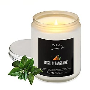 Yachblin Basil&Tangerine Scented Candles 100% Soy Wax, All Natural Candles for Home Scented, Aromatherapy Candles Gift Set for Women, Glass Fragrance Hand Poured Jar Candle, 50 Hour Burn, 7 Oz