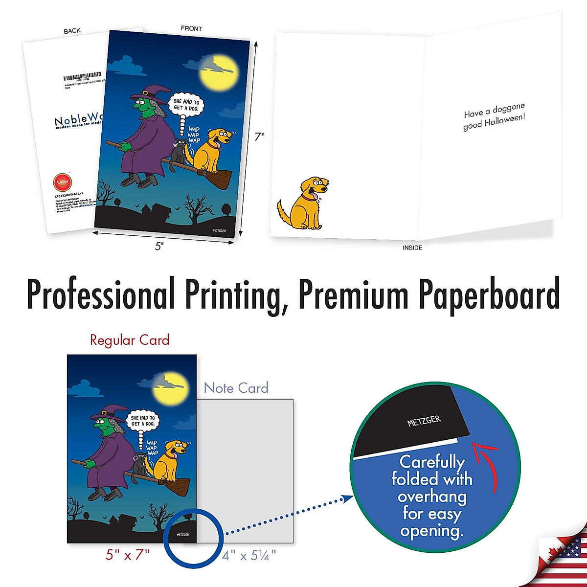 NobleWorks 12 Funny Halloween Greeting Cards Boxed Set with 5 x 7 Inch Envelopes (1 Design, 12 Each) Witch Dog C10153HWG-B12x1