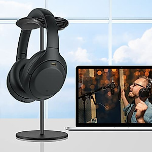 YUTAO Headphone Stand Aluminum, Headset Holder with Soft Leather Tray & Solid Base for Desk, Compatible with AirPods Max, Beats, Bose, B&O, Sony, Sennheiser, etc (Black)