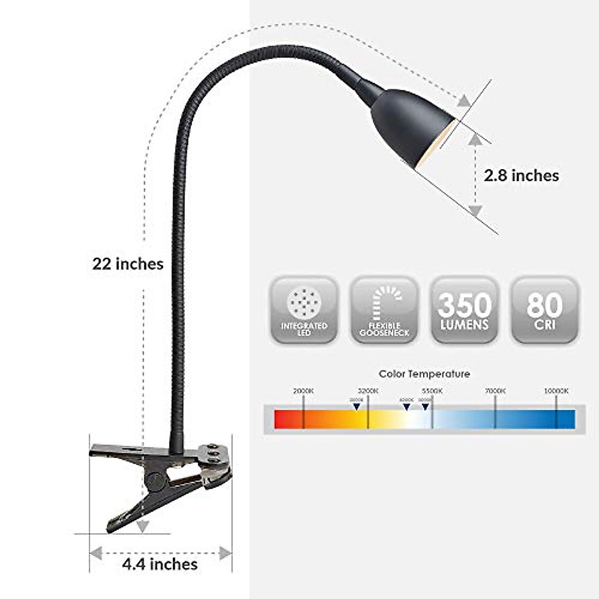 Newhouse Lighting NHCLP-OL-BK Olivia LED Clamp Light Desk Lamp with Flexible Gooseneck, 3 Brightness Levels & 3 Color Modes, Black