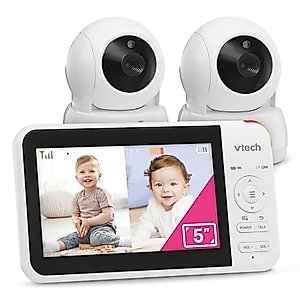 VTech VM924-2 Remote Pan-Tilt-Zoom Baby Monitor with 2 Cameras & Audio,5"LCD Screen,Up to 17Hrs Video Streaming&31Hrs Battery for Audio,Night Vision,1000ft Range,Soothing Sounds,Temperature Sensor