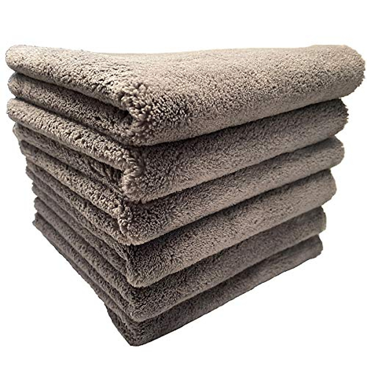 Very Plush Edgeless Microfiber Towel, Microfiber Auto Drying Wash Detailing Towels, Soft and Absorbant Detailing Buffing Polishing Car Towel, 500 GSM 6 Pack 16 x 16inches (Gray)
