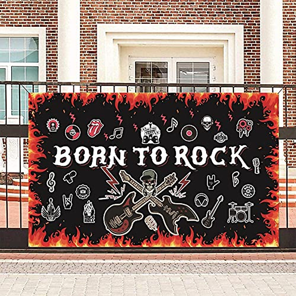 Crenics Born to Rock Backdrop Banner, Extra Large 1950's Rock and Roll Party Decorations, Rock Star Music Theme Birthday Party Supplies, 5.9 x 3.6 ft