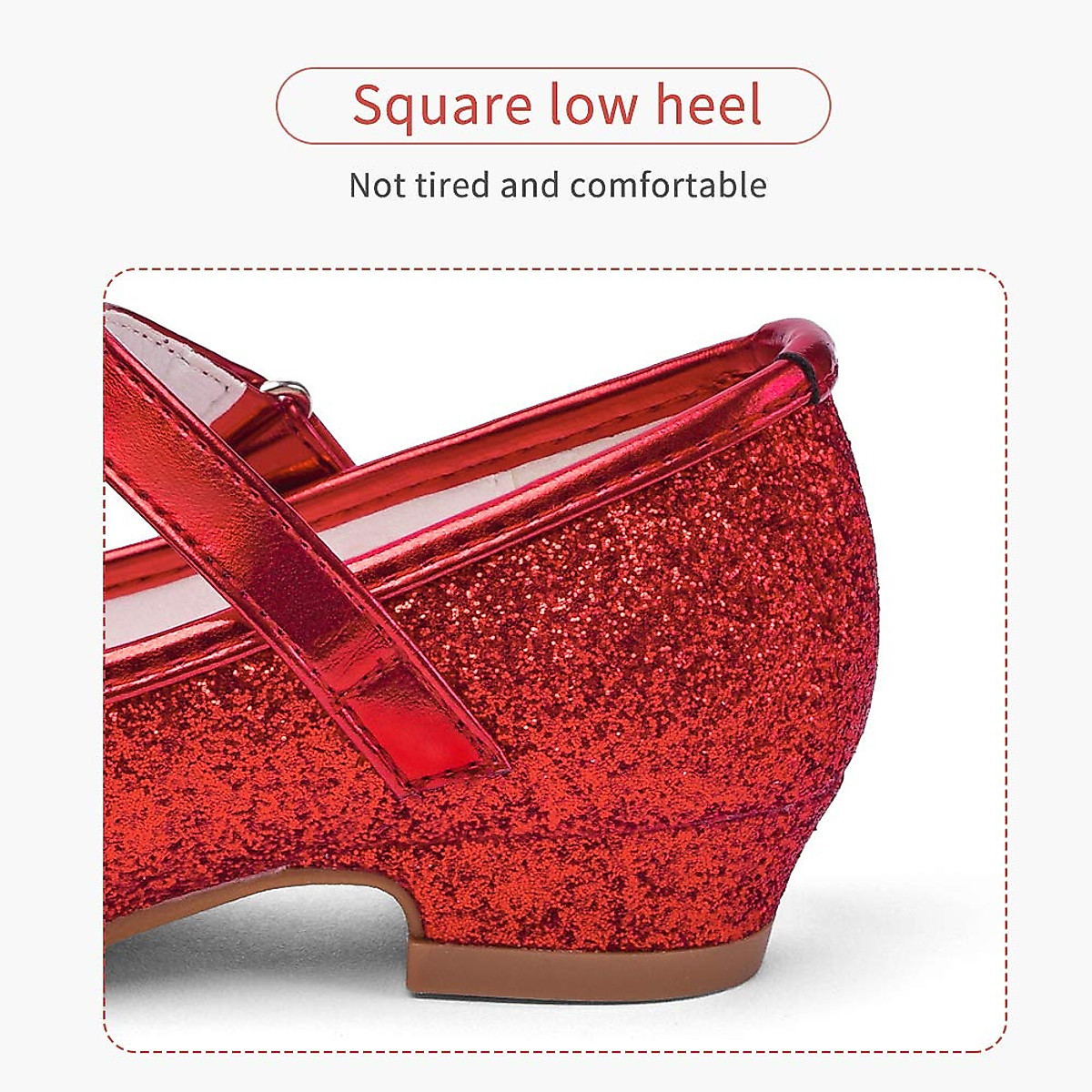 Stelle Girls Dress Shoes Glitter Princess Shoe Flower Mary Jane Low Heels Party Wedding Prom Footwear for Toddler Kids(T08-Red, 7MT)