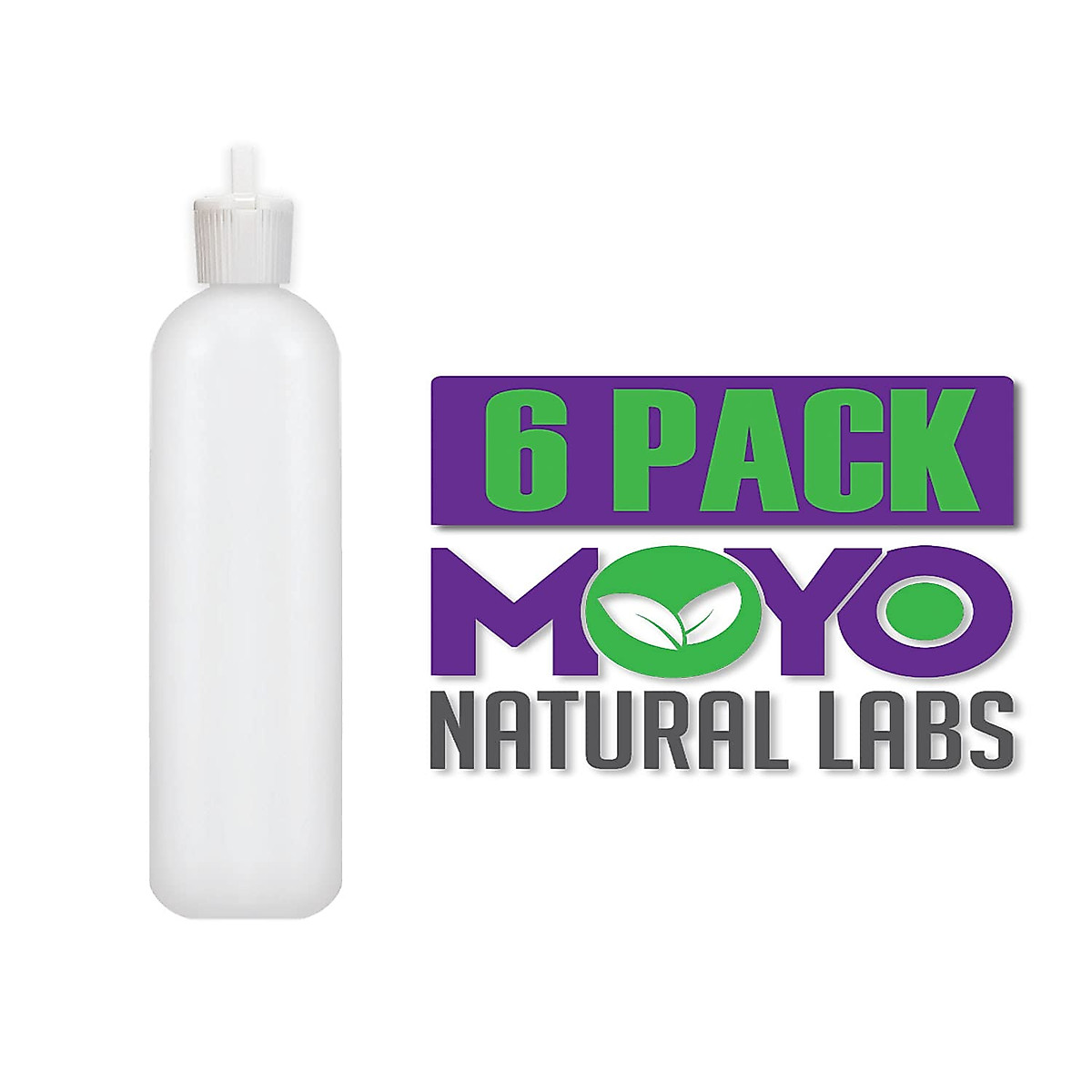 MoYo Natural Labs 4 oz Squirt Bottles, Squeezable Empty Travel Containers, BPA Free HDPE Plastic for Essential Oils,Liquids,Toiletry/Cosmetic Bottles(Neck 20-410) (Pack of 6, HDPE Translucent White)