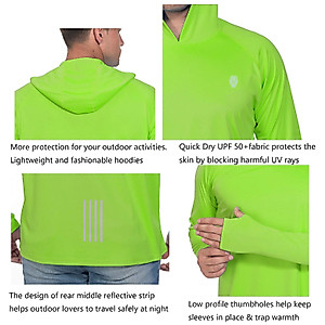 Mens UPF 50+ Sun Protection Hoodies Long Sleeve Performance T-Shirt Neon Green