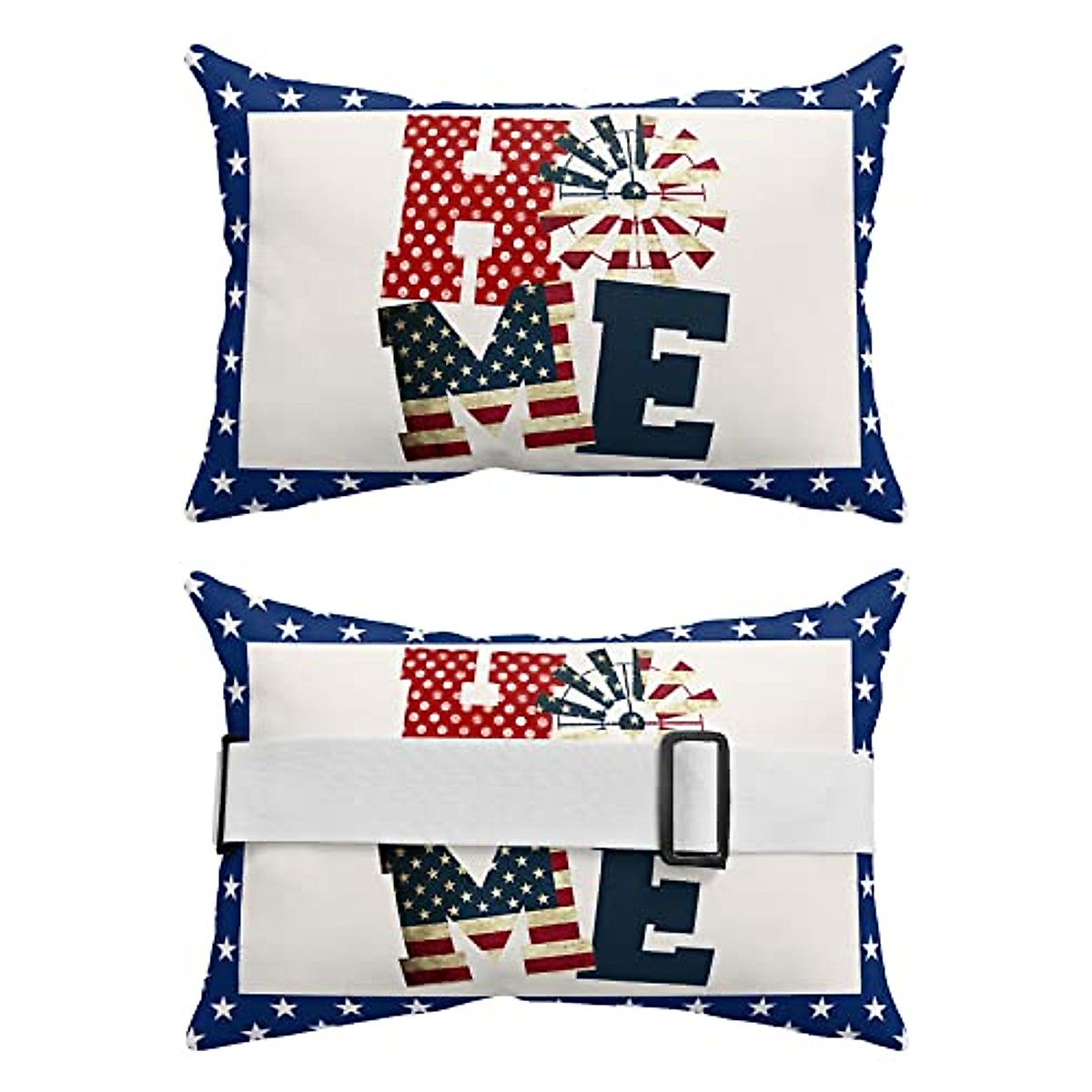 Recliner Head Pillow Ledge Loungers Chair Pillows with Insert Independence Day Farmhouse Home American Flag Lumbar Pillow with Adjustable Strap Outdoor Waterproof Patio Pillows for Beach Pool, 2 PCS