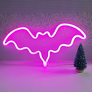 Neon Light,LED Bat Sign Shaped Decor Light,Wall Decor for Christmas,Birthday party,Kids Room, Living Room, Wedding Party Decor(Pink)