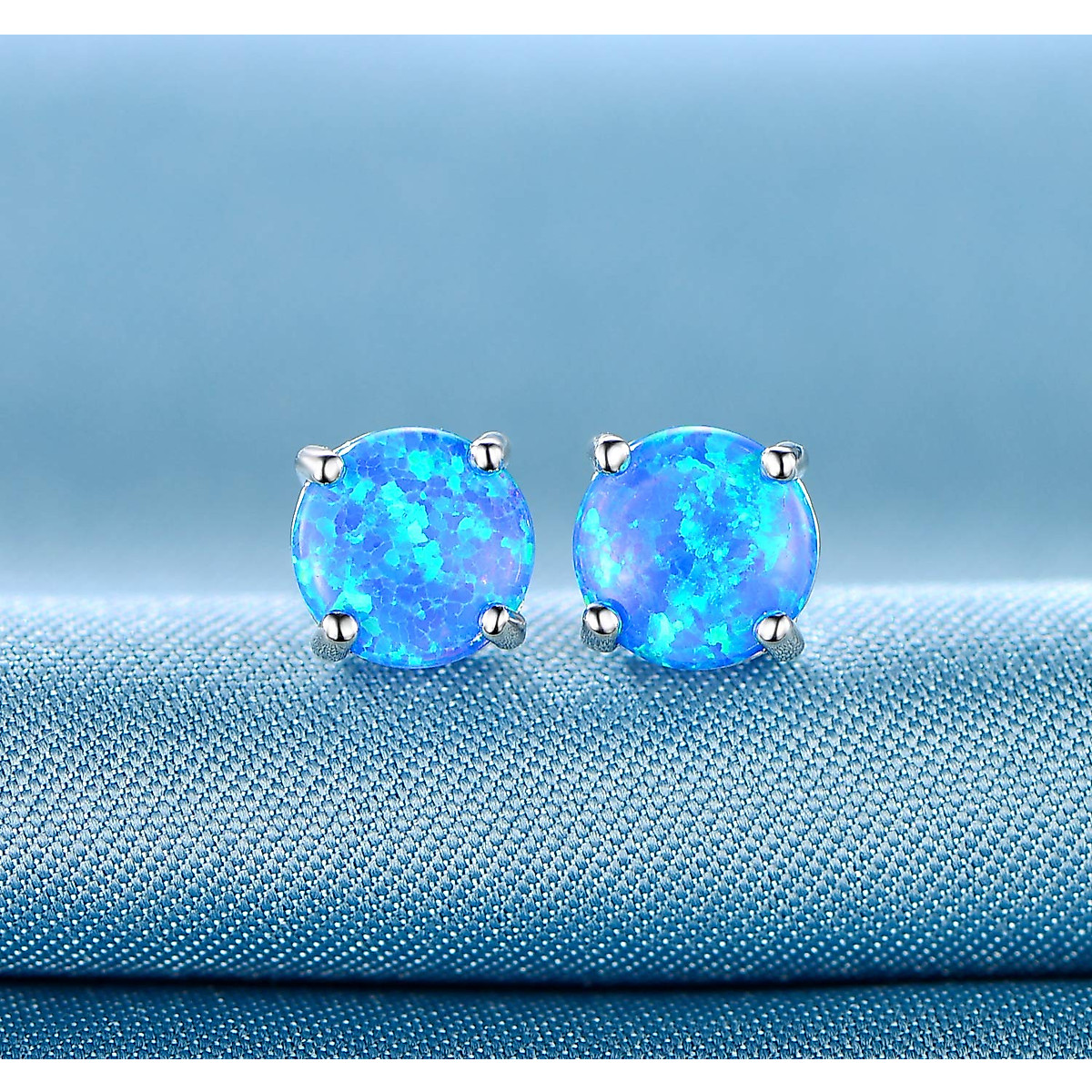 GEMSME 18K White Gold Plated Color 6mm Opal Stud Earrings Hypoallergenic Jewelry for Women (round)