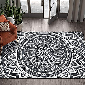 LEEVAN Area Rug Modern No-Shedding Non-Slip Machine Washable Indoor Rug Rectangle Living Room Bedroom Study Soft Carpet Floor Mat Home Decor (3 x 4 ft, Grey Mandala)