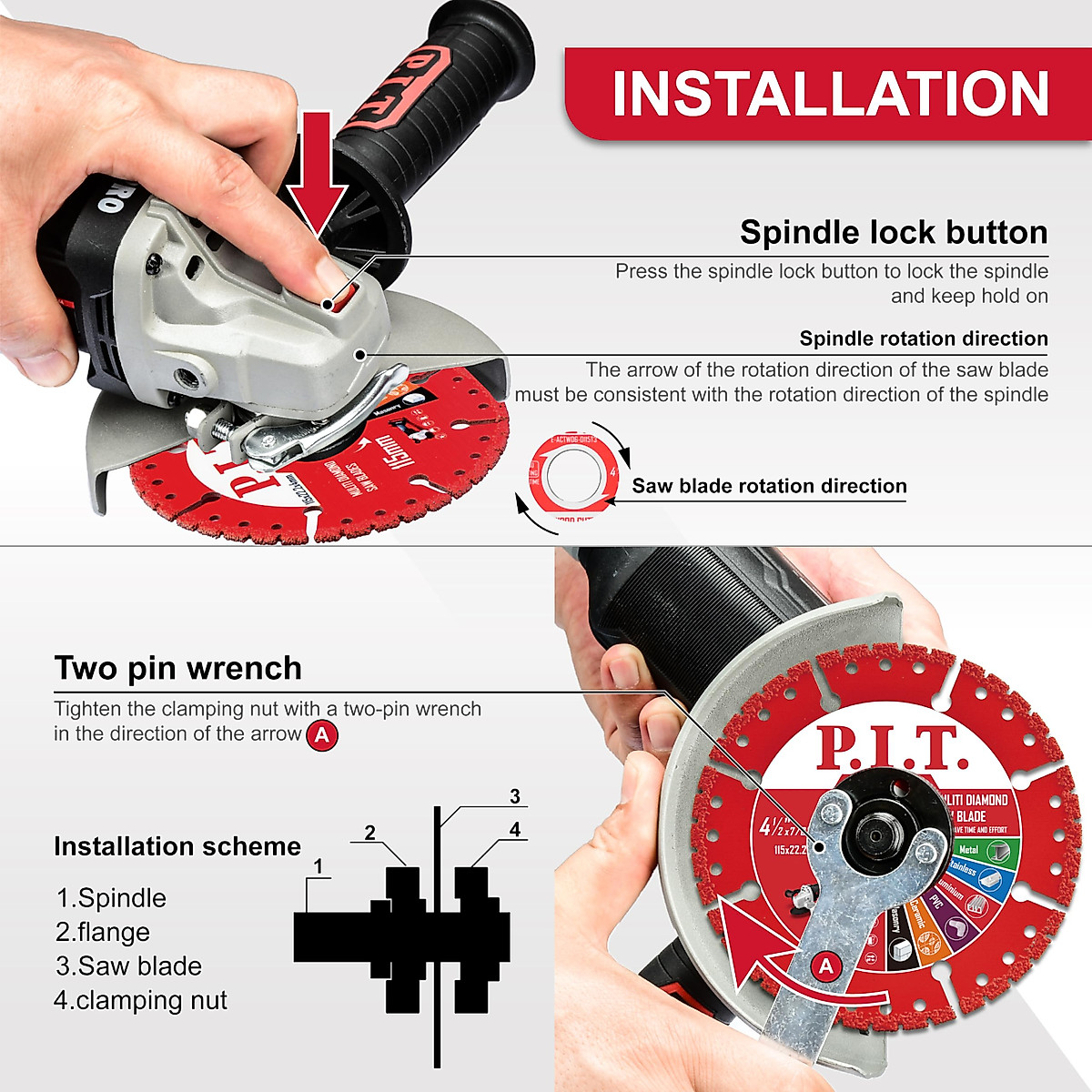 P.I.T. 4 1/2 Inch Diamond Cutting Wheel Metal Cutting Blade for 7/8" Arbor Angle Grinder Cutting Disc with 5000+ Cuts on Metal, Rebar,Sheet Metal,Angle Iron,Stainless Steel,3PCS Cut Off Wheels ﻿