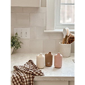 Baby Silicone Cups Reliable Lid Sippy Cup 6 oz Unbreakable No Spill Toddler Training Cup, Leak Proof, Spill Proof Kids Take and Toss Cup Set of 3 (Beige)