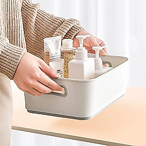 Plastic Storage Basket, Open Storage Bin with Handles - Organizer for Kitchen, Bedroom, Under Sink Bathroom Organizer, Toy Baskets, Food Storage Containers for Organizing - 3 Pcs (White)