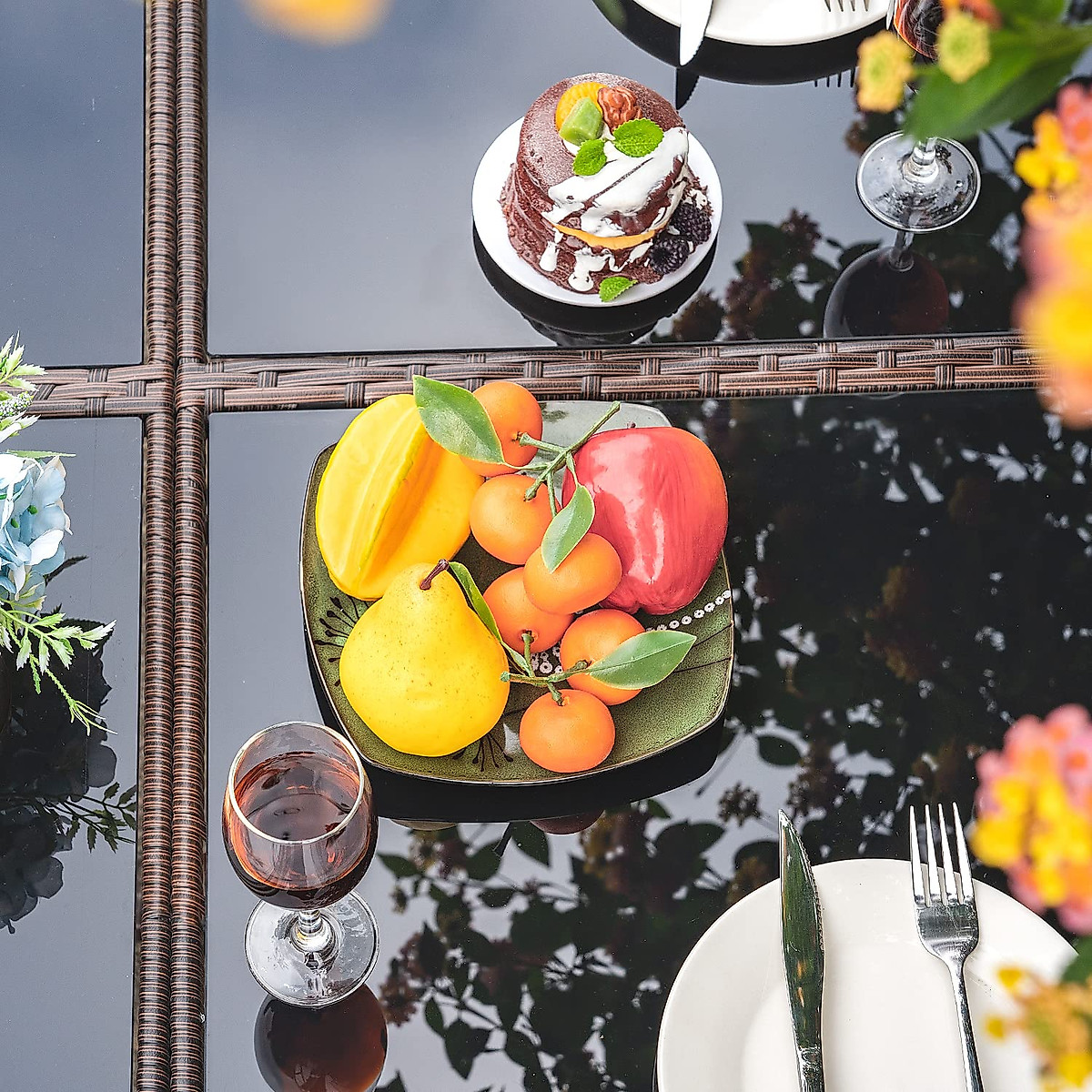 Homall 9 Pieces Dining Outdoor Furniture Patio Wicker Rattan Chairs and Tempered Glass Table Sectional Conversation Set Cushioned with Ottoman (Brown)