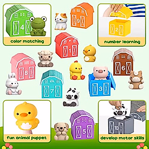 Learning Toy for Toddlers 1 2 3 Year Old, 10 Farm Animal Toys & 10 Barns, Counting, Matching & Sorting Montessori Educational Sensory Toys, Christmas Birthday Easter Gift for Baby Boy Girl 1-3