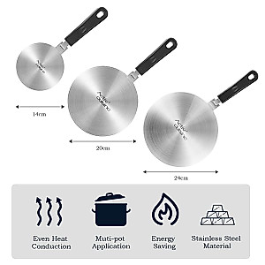 ACTIV CUISINE 7.9 Inch Heat Diffuser for Glass Cooktop, Stainless Steel Induction Adapter Simmer Plate, Gas Stove Converter Disk with Detachable Handle