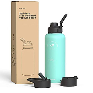 Water Bottle Double Wall Vacuum Insulated (17oz,24oz,32oz,40oz) Wide Mouth Thermoses with 3 Lids Straw Lid Spout Lid Handle Lid Keep Liquids Hot or Cold Sports Stainless Steel Water Bottle for Kids