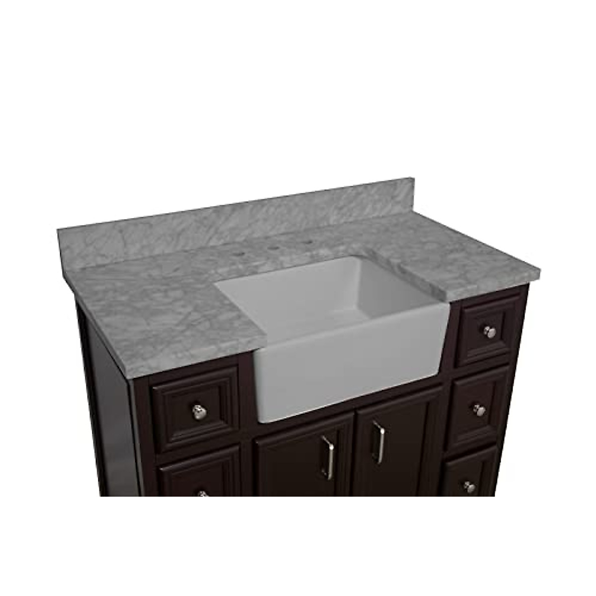 Kitchen Bath Collection Zelda 42-inch Farmhouse Vanity (Carrara/Chocolate): Includes Chocolate Cabinet with Authentic Italian Carrara Marble Countertop and White Ceramic Farmhouse Apron Sink