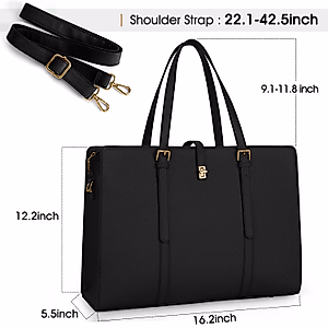 Laptop Bag for Women 15.6 Inch Leather Laptop Tote Bag Waterproof Womens Work Shoulder Bag Professional Computer Briefcase Business Office Bag Large Capacity Fashion Handbag Black