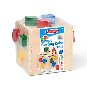 Melissa & Doug Shape Sorting Cube - Classic Wooden Toy With 12 Shapes - Kids Shape Sorter Toys For Toddlers Ages 2+