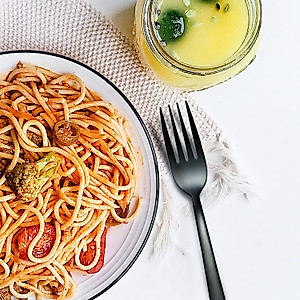 48 Piece Black Silverware Set for 8, RAEEK Stainless Steel Cutlery Flatware Set with Organizer, Mirror Polished Kitchen Utensils Tableware Sets, Include Fork Knife Spoon Set