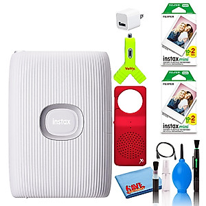 Fujifilm Instax Mini Link 2 Portable Smartphone Printer (Clay White) Creative Kit Film Bundle with (40) Instax Mini Films + Bluetooth Speaker + On-The-Go Kit + 6AVE Cleaning Kit + More