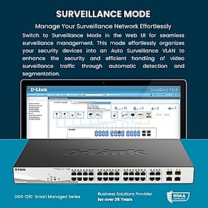 D-Link 10-Port Gigabit Smart Managed PoE+ Switch | 8 PoE+ Ports (130W) + 2 SFP Ports | L2+ | VLANs | Web Managed | Surveillance Mode | Desktop or Rackmount | Fanless | NDAA Compliant (DGS-1210-10MP)