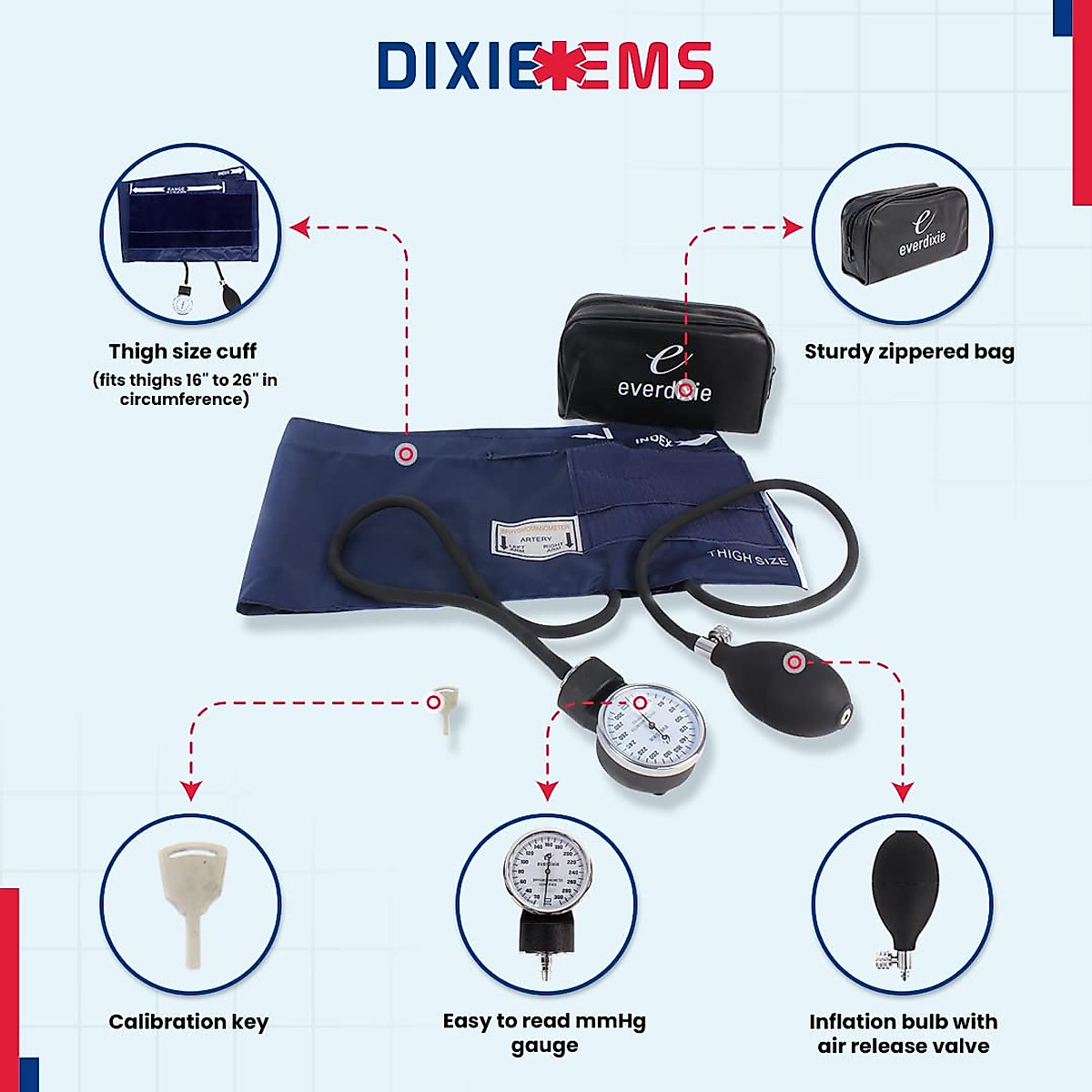 Dixie EMS Aneroid Sphygmomanometer - Thigh Size Blood Pressure Cuff