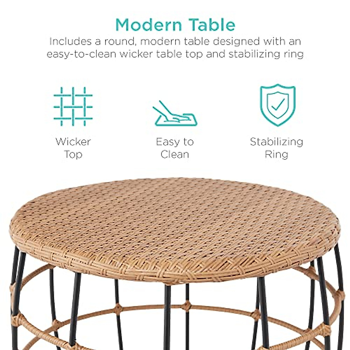 Best Choice Products 4-Piece Outdoor Rope Wicker Patio Conversation Set, Modern Contemporary Furniture for Backyard, Balcony, Porch w/Loveseat, Plush Cushions, Coffee Table, Steel Frame - Black