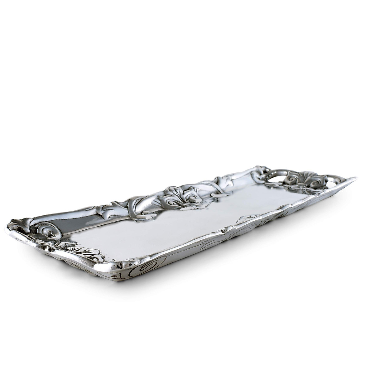 Arthur Court Designs Aluminum Fleur-De-Lis Oblong Tray Food Serving 17 inch x 6 inch