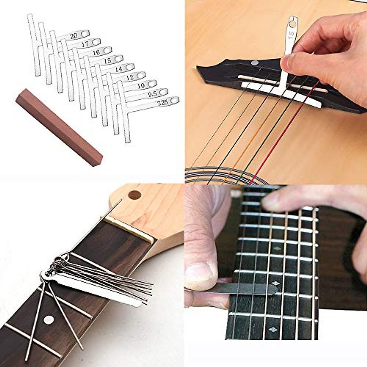72PCS Guitar Tool Kit，Professional Guitar Repairing Maintenance Tool Kit with Guitar Strings Picks Bridge Pins Gauge Guitar Accessories Gift for Acoustic Guitar Electric guitar Ukulele Bass Banjo