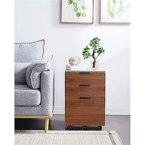 JJS 3 Drawer Rolling Wood File Cabinet with Locking Wheels, Home Office Portable Vertical Mobile Wooden Storage Filing Cabinet for Letter Size, Brown