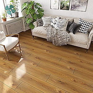 VEELIKE 12-Pack 6''x36'' Peel and Stick Floor Tile Bathroom Waterproof Natural Brown Wood Look Vinyl Plank Flooring Self Adhesive Removable Wood Vinyl Flooring Planks for Bedroom Kitchen Basement
