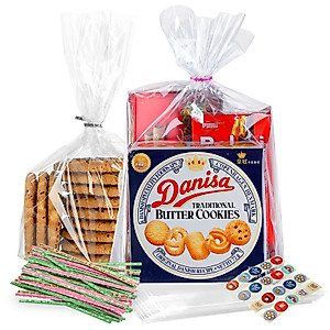 HOLYHOM Cellophane Bags 9x12 Inches, Clear Bags for Gifts Treat Bags Cookie Bags Candy Bags, Cellophane Gift Bags Flat bottom Gusseted, 25pcs with random Twist Ties (no cardboard Insert)