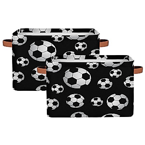 Bardic Soccer Large Foldable Storage Baskets with Handles, Ball Fabric Collapsible Storage Bin Organizer Bag for Girls Storage Toy Home Pet Closets Offices Bedrooms