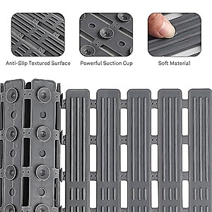 Qidordour Bath Mat for Tub Non Slip Shower Mat, 35.4 x 15.7 Inch Long Bathtub Mats with Suction Cups and Drainage Holes, Anti Slip Soft Bathroom Mat for Inside Shower Stall Tray Toilet Floor, Grey