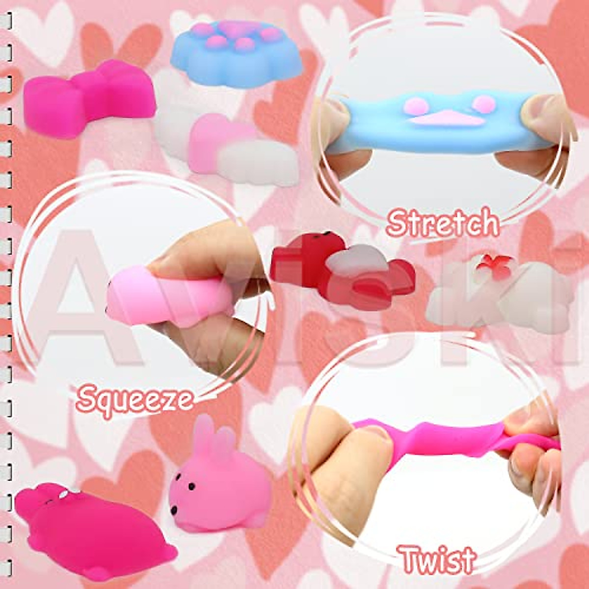 100PCS Valentines Day Mochi Squishy Toys, Mini Kawaii Squishies Soft Fidget Toys Stress Squeeze Toys Party Bags Filler, Small Stocking Stuffers for Classroom Prizes Boys Girls Birthday Exchange Gifts
