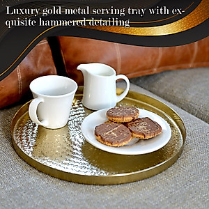 Walbrook Round Gold Tray, 13" - Gold Serving Tray, Luxury Decorative Tray, Coffee Table Tray, Gold Decor, Jewelry Tray, Ottoman Tray, Gold Perfume Tray, Round Tray, Vanity Tray, Bar Tray, Drink Tray