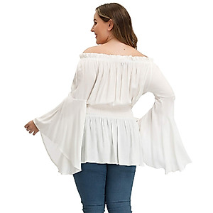 Hanna Nikole Womens Plus Size Off Shoulder Bell Sleeve Ruffle Blouses Tunic Shirts Ivory 22W