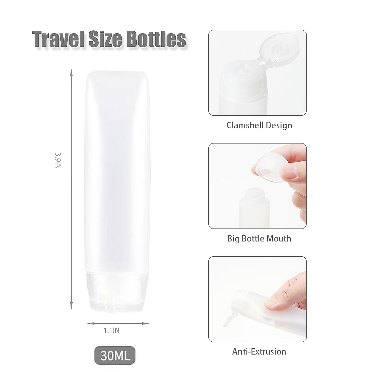 YXC 12PCS PE Travel Size Bottles 1oz Squeeze Bottles With labels Leak Proof BPA Free Refillable Tubes Travel TSA Approved Containers For Toiletry Toothpaste Container Travel Bottles For Toiletries