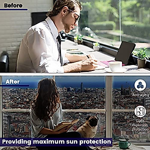 Crafts Graphy Window Film One Way Daytime Privacy Mirror Film, Non-Adhesive Static Cling, Heat Control Sun Blocking Anti UV Reflective Window Tint for Home and Office, Silver, 23.6 Inch x 6.5 Feet