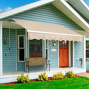 Yaheetech 8 × 7 Ft Manual Retractable Patio Awning, Sun Shade Awning with Manual Crank Handle, Window Door Shelter Awning with Aluminum Frame for Patio/Balcony/Yard, 280g/m² Polyester, Beige