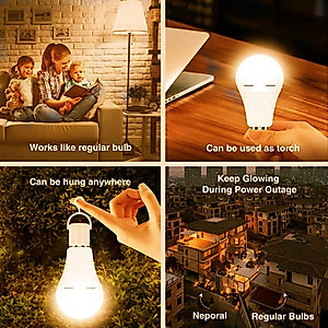 NOTOC Rechargeable Light Bulbs 9W,Battery Operated Powered LED Light Bulb 600Lumen 3000K Warm White for Power Outage,Camping,Outdoor Activity,Hurricane,Pack of 2