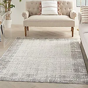 Nourison Elation Modern & Contemporary Ivory Grey 6' x 9' Area-Rug, Easy-Cleaning, Non Shedding, Bed Room, Living Room, Dining Room, Kitchen (6x9)