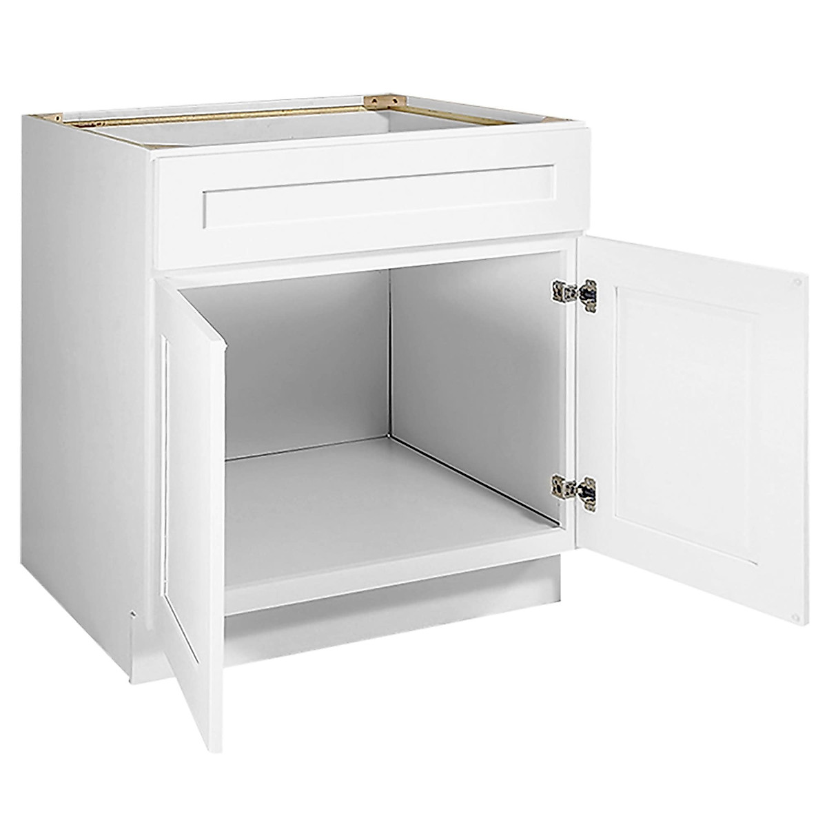 Brookings Shaker Unassembled Sink Base Kitchen Cabinet SB30, 33 W x 24 D x 34.5 H, Painted White, Solid Wood, Design House, 561480